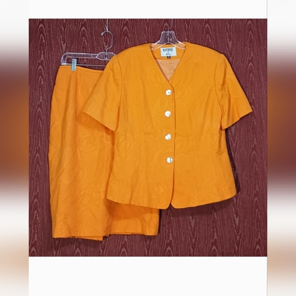Kasper | Skirts | Kasper For Asl 2 Piece Orange Short Sleeve Skirt Suit ...